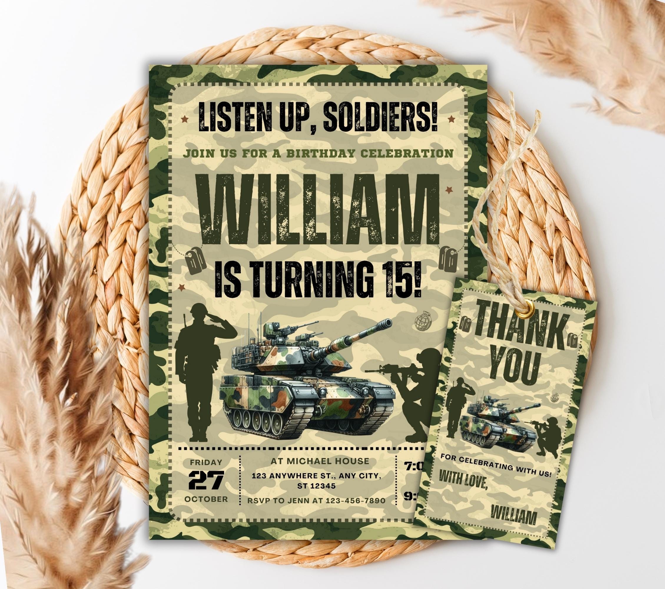 Editable Military Party Invitation Template, Soldier Birthday ...