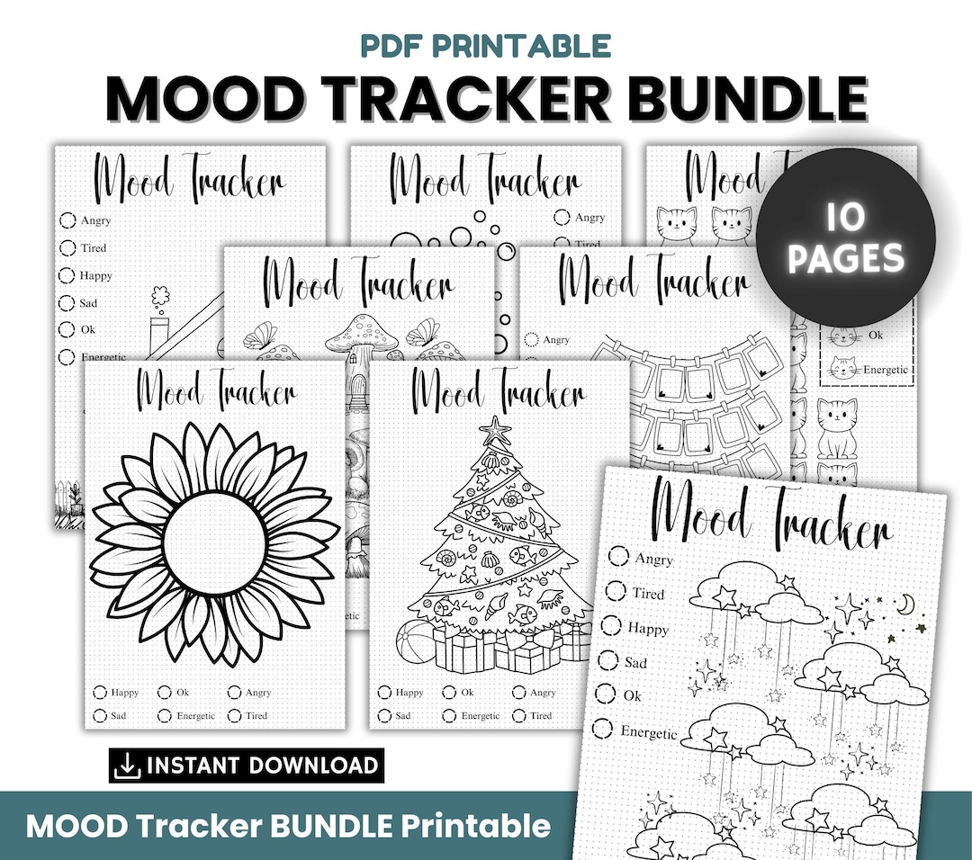 Mood Tracker Bundle Printable, Journal Pages, Monthly Mood Tracker ...
