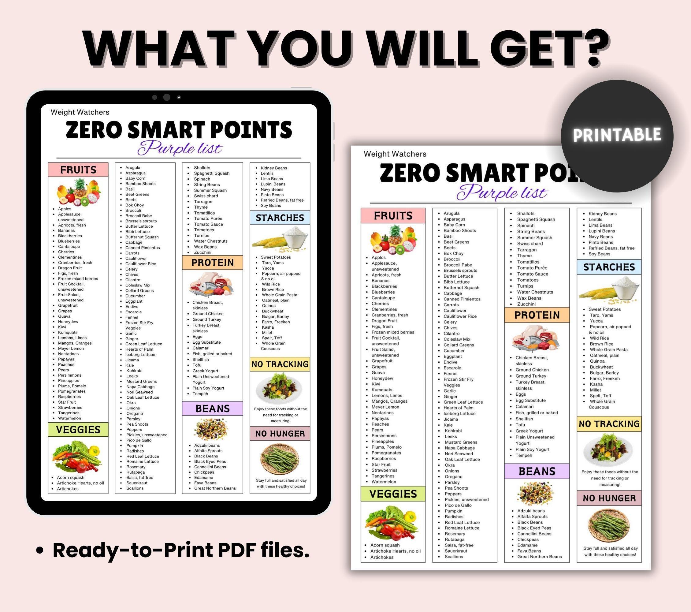Zero Point Weight Watcher Food List Bundle Zero Smart Points Food List ...