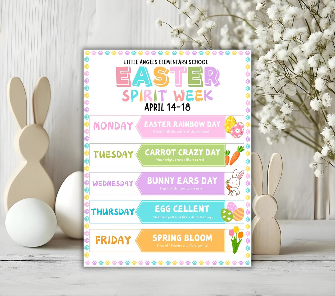 Editable Easter School Spirit Week Flyer Template, Easter Themed School ...