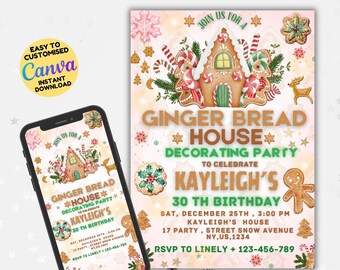 Editable Gingerbread House Decorating Party Invitation, Christmas ...