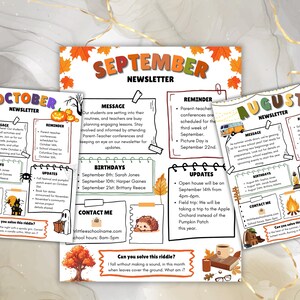 Monthly Newsletter Template Set, Back to School, Weekly Classroom ...