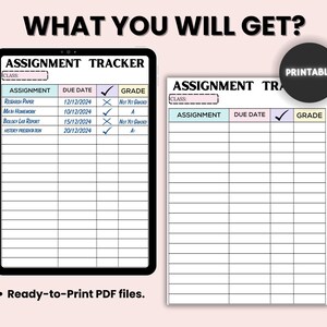 Printable Assignment Tracker, Student Journal, Student Planner ...