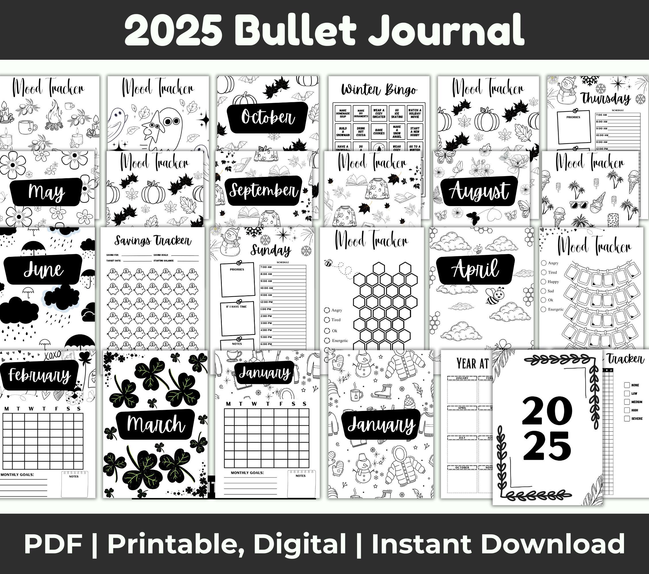 2025 Bullet Journal Bundle Printable, Bullet Journal Printables ...