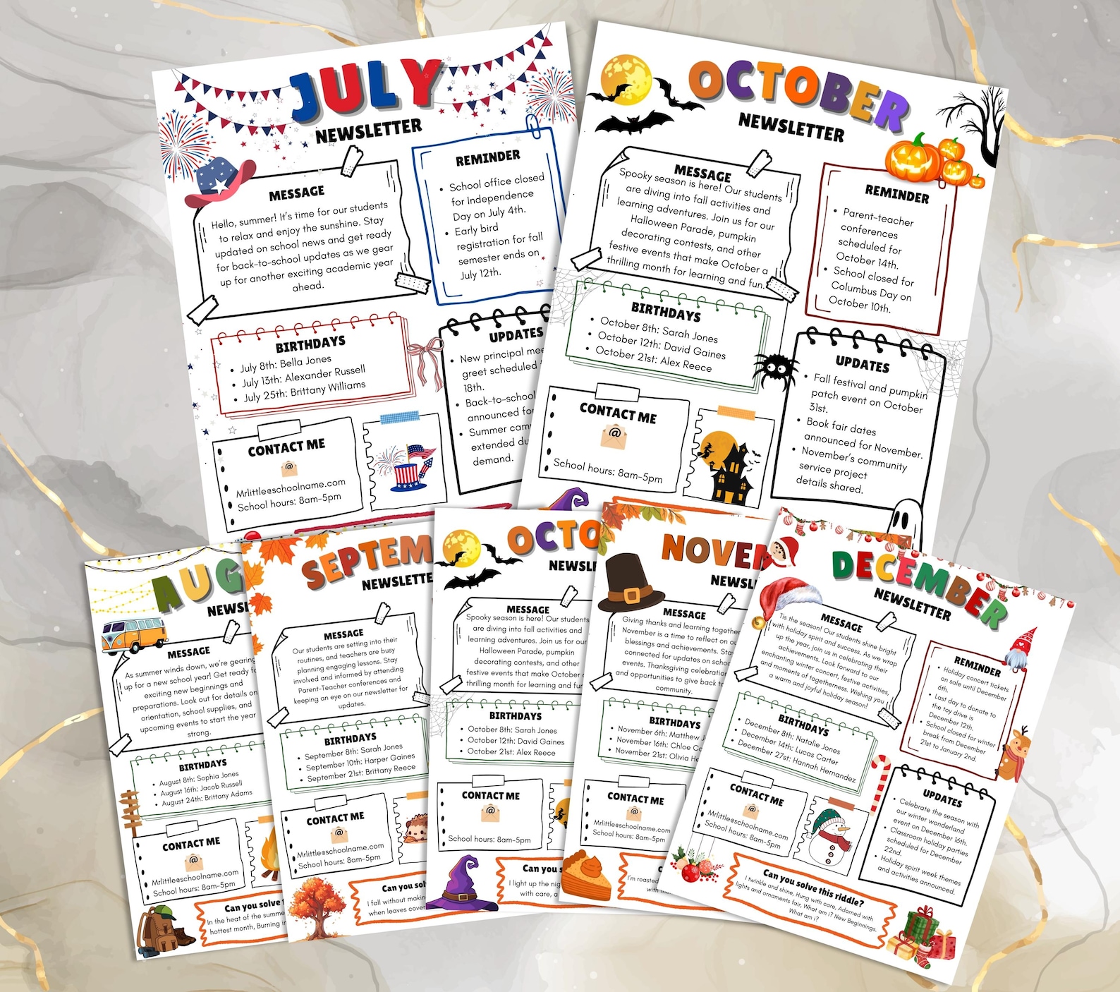 12 Months Newsletter Template Bundle, Back to School, Weekly Classroom ...