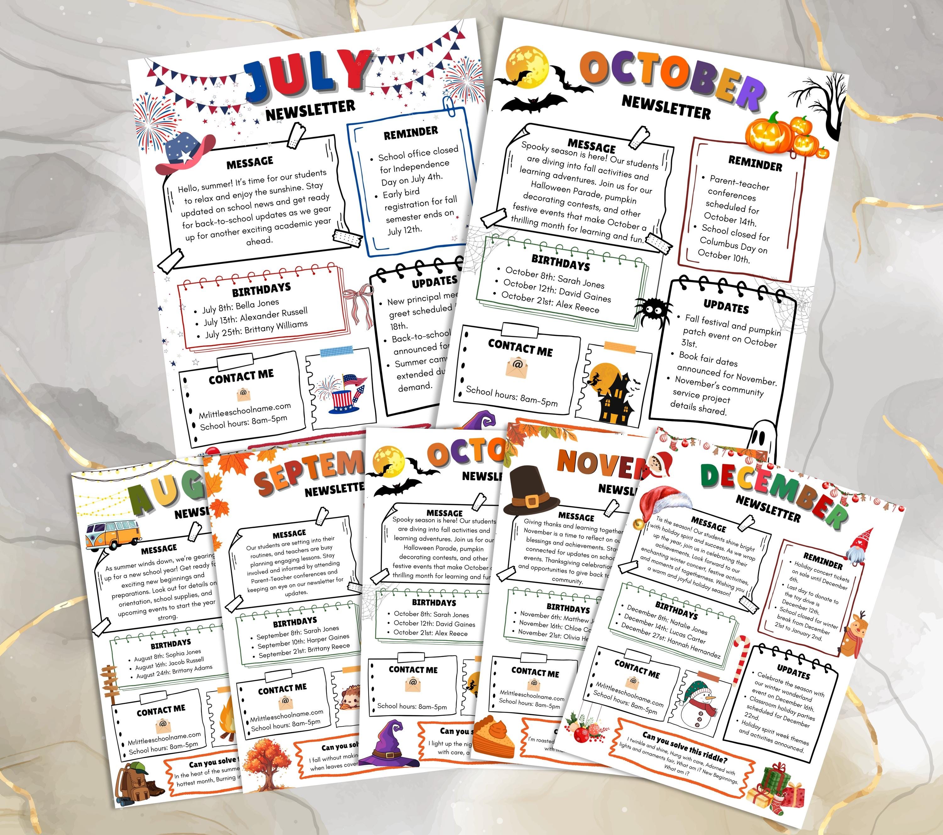 12 Months Newsletter Template Bundle, Back to School, Weekly Classroom ...