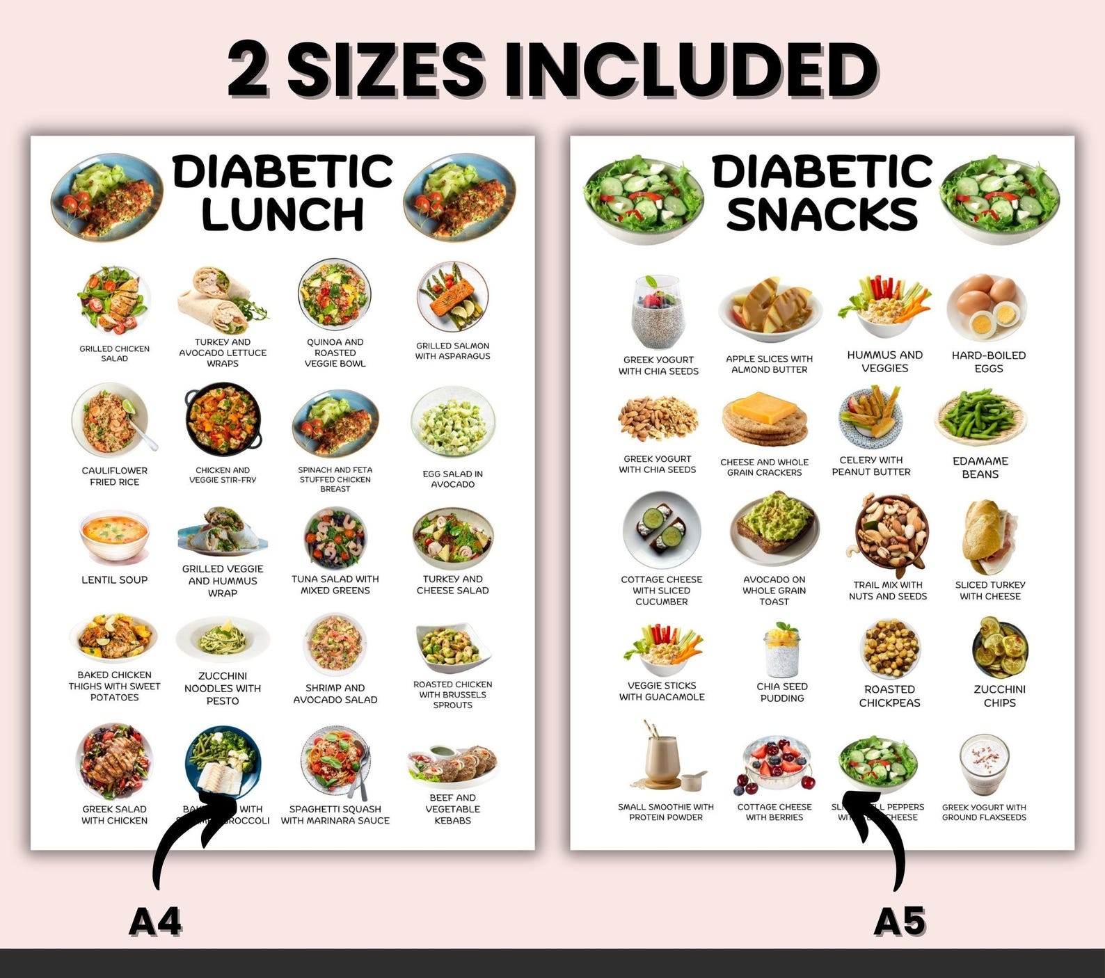 Diabetes Meal Ideas Printable, Diabetic Food Chart, Diabetic Diet Sheet ...