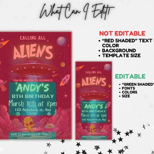 Editable Alien Birthday Invitation, UFO Invitation, Alien Invitation ...