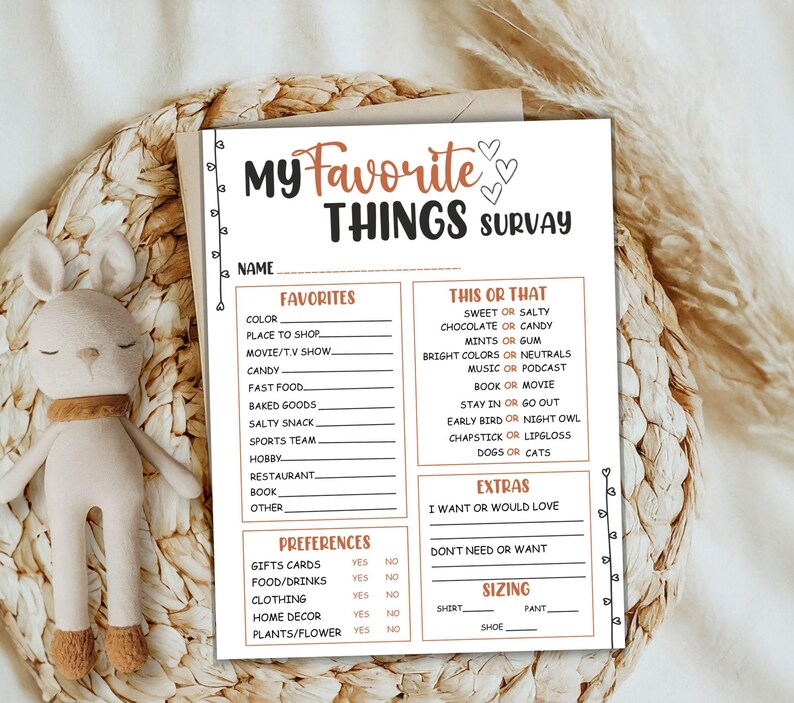 My Favorite Things Survey Questionnaire, Prinatble Employee Favorites ...