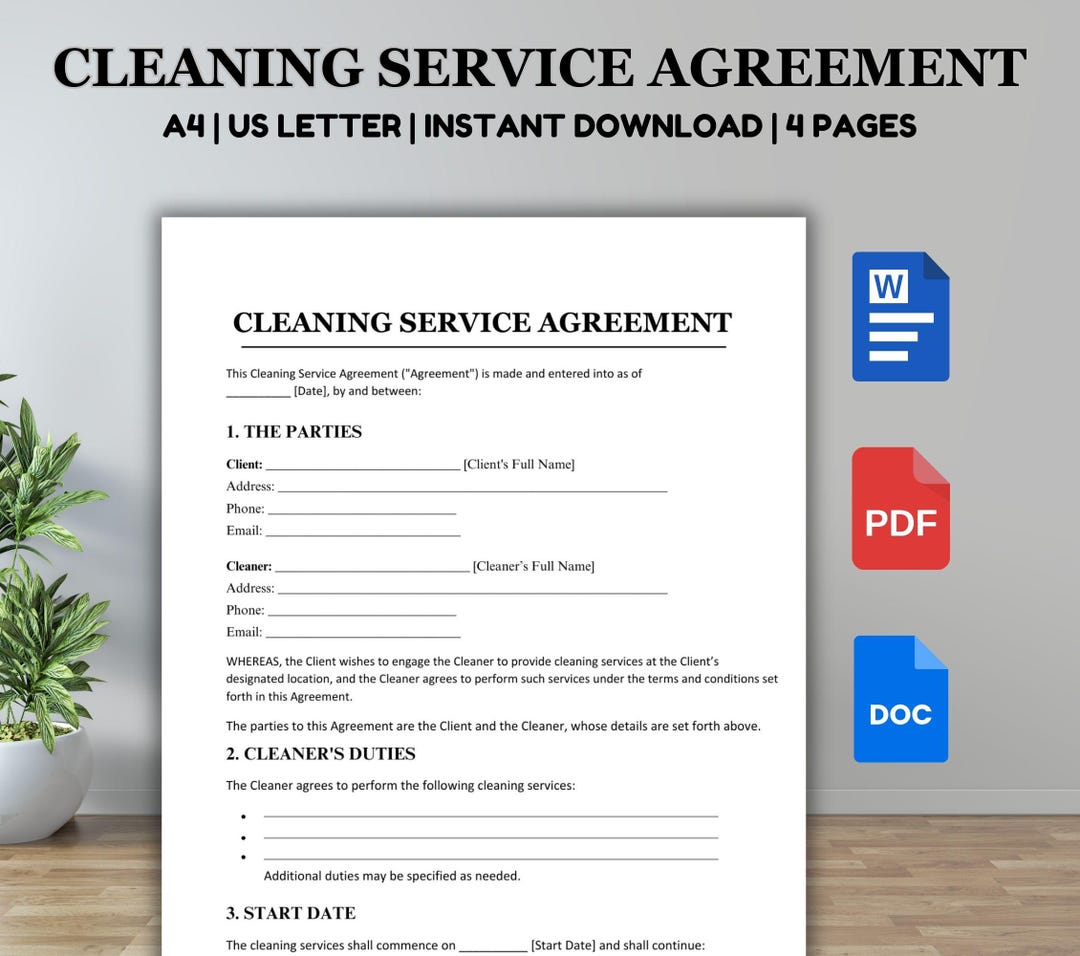 Editable Cleaning Service Agreement Template, Printable Cleaning ...