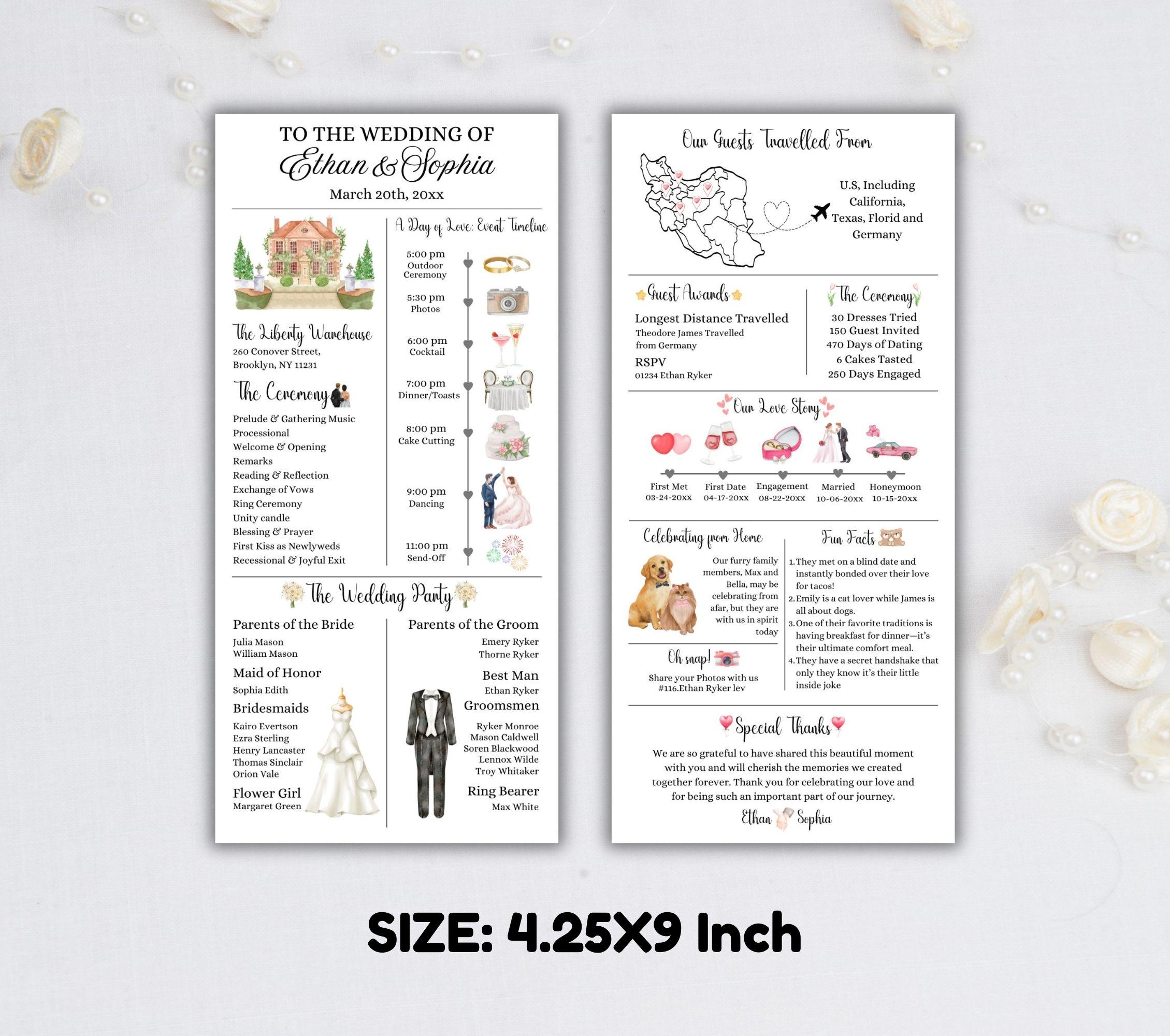 Infographic Wedding Program Template, Editable Wedding Day Program ...