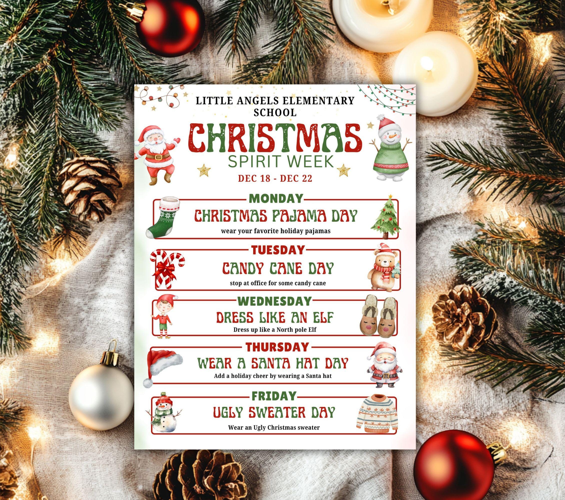 Holiday School Spirit Week Flyer Editable, Winter Spirit Week, December ...