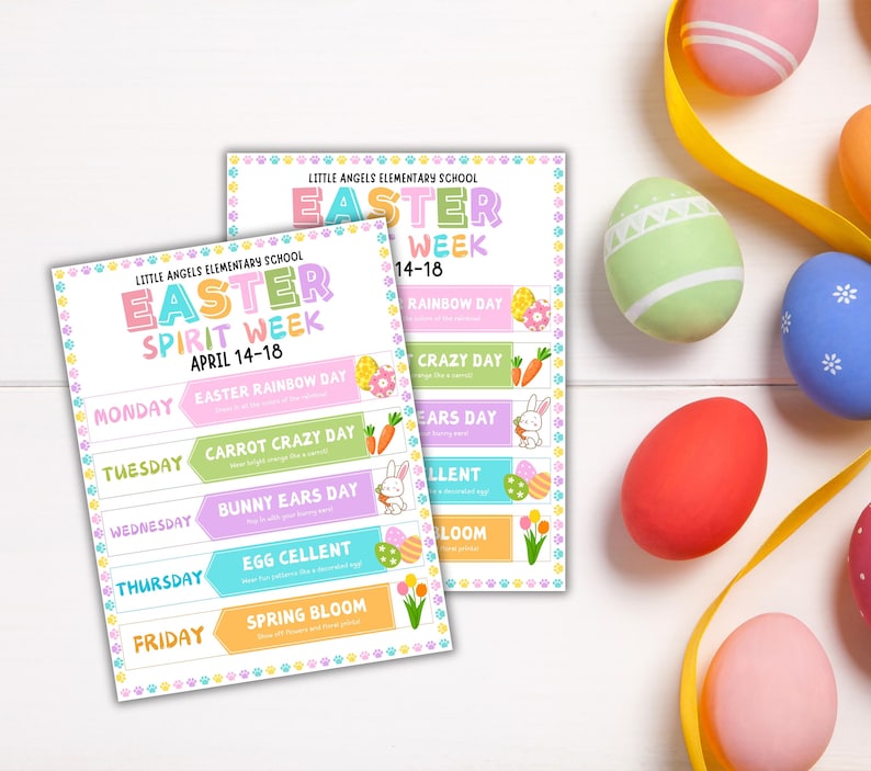Editable Easter School Spirit Week Flyer Template, Easter Themed School ...