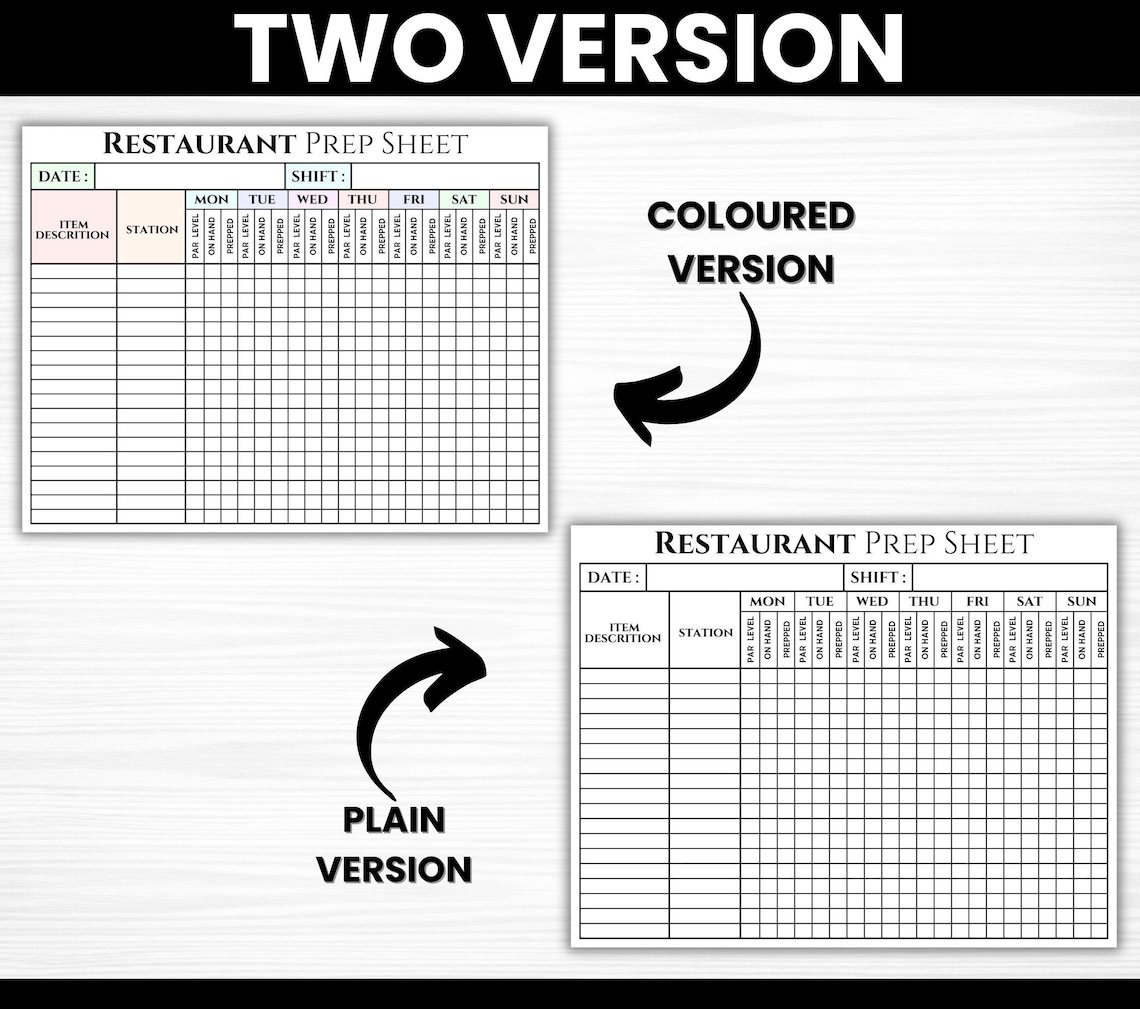 Restaurant Prep Sheet Printable, Food Prep Chart, Food Prep Sheet ...