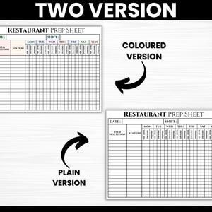 Restaurant Prep Sheet Printable, Food Prep Chart, Food Prep Sheet ...