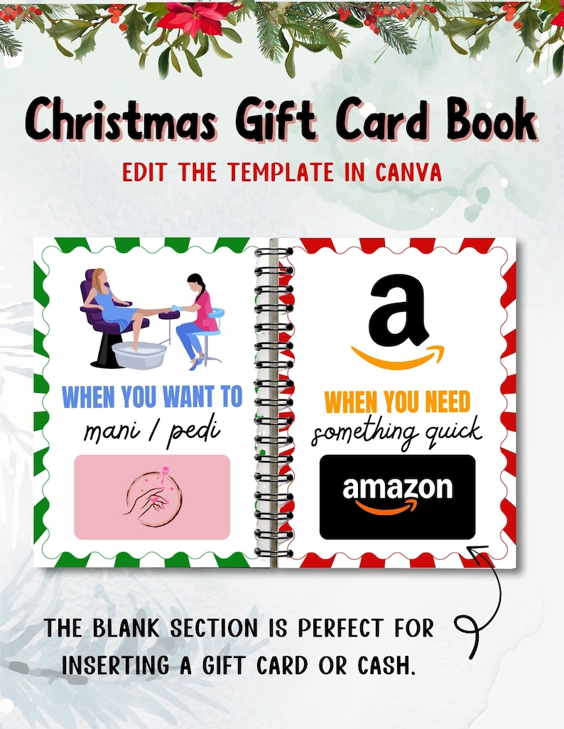 Editable Christmas Gift Card Book, Printable Christmas Gift Card Book ...