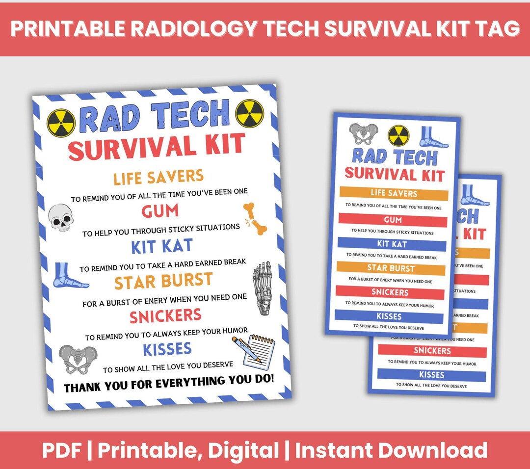 Radiologic Technologist Appreciation Gift Tag, Radiology Tech Survival Kit Tag, Gift for Xray ...