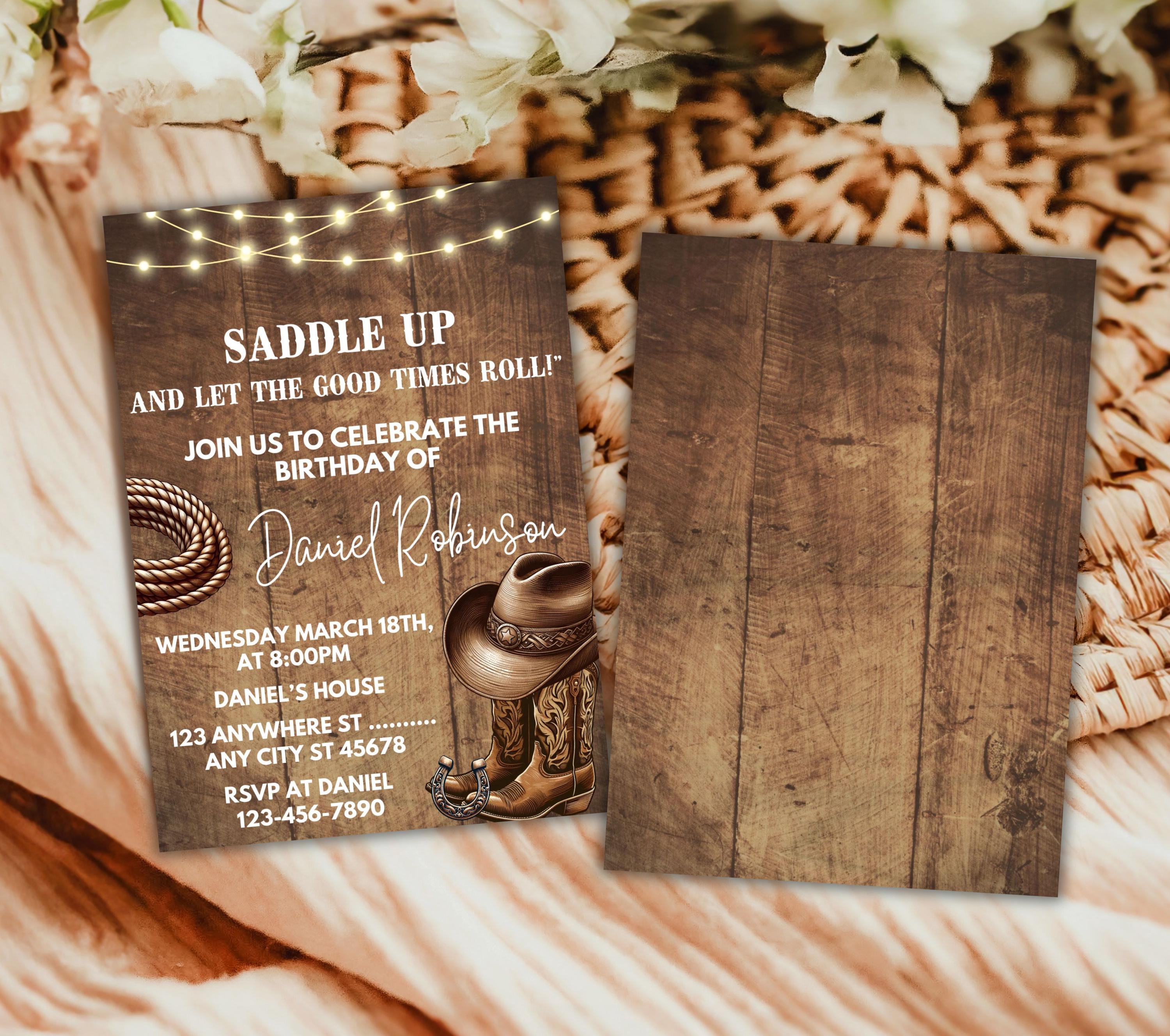 Editable Country Western Invitation, Cowboy Birthday Invitation, Saddle ...