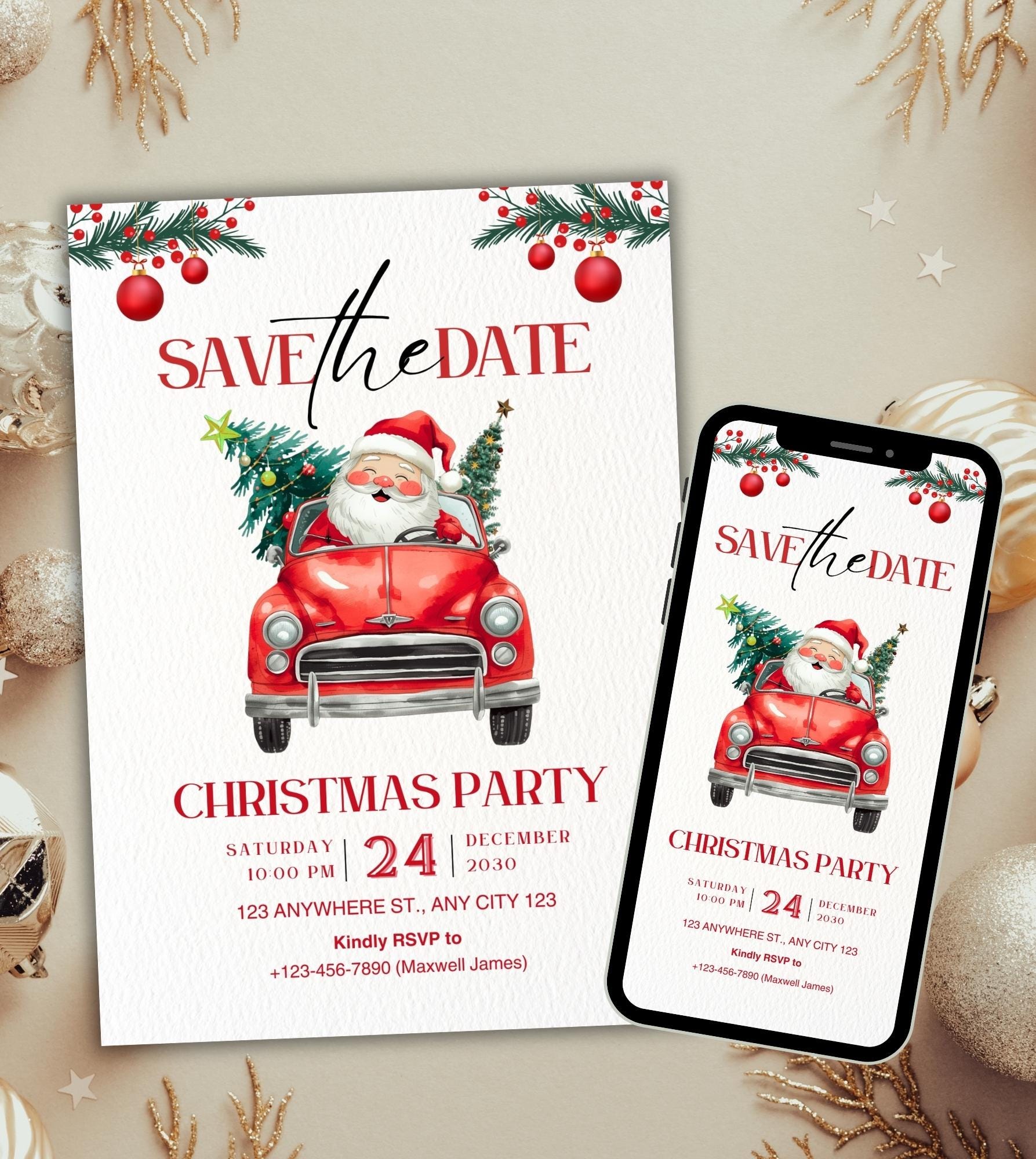 Editable Save the Date Christmas Invitation, Christmas Party Invitation ...