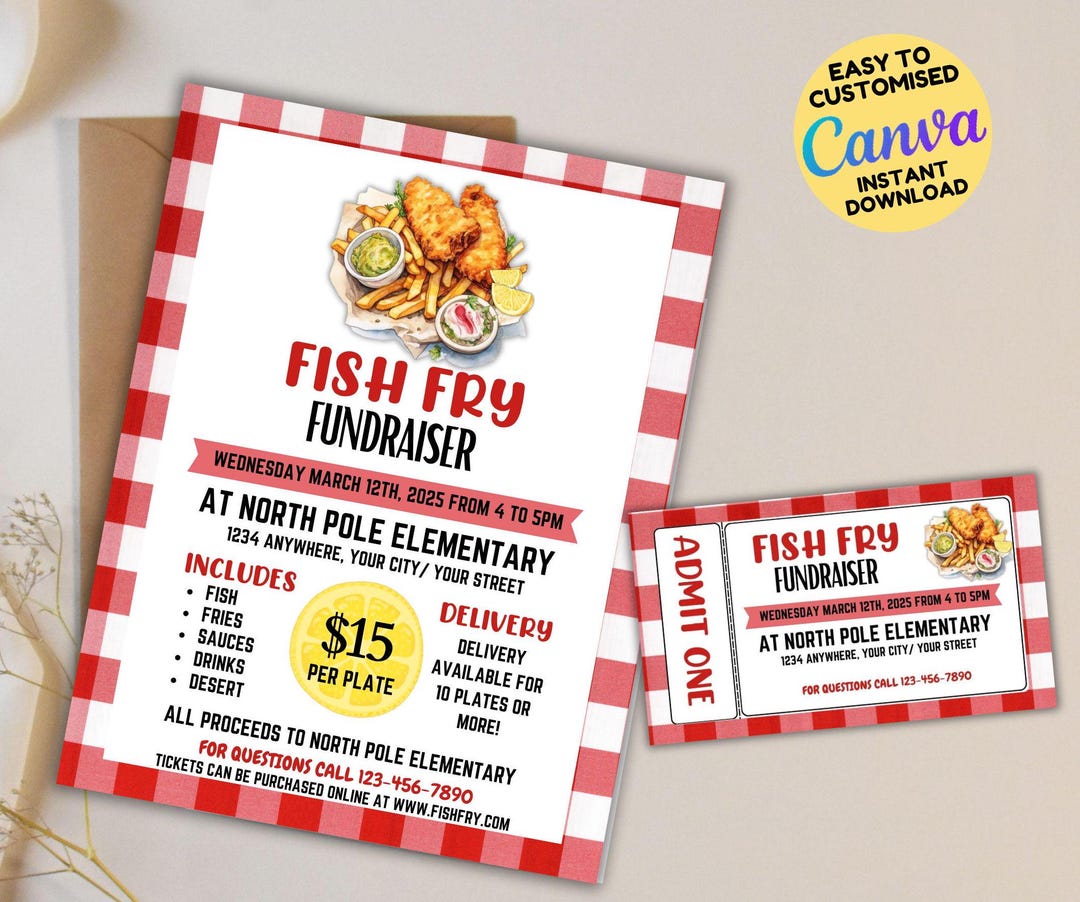 Editable Fish Fry Fundraiser Flyer Template, Church School Charity (8.5 ...