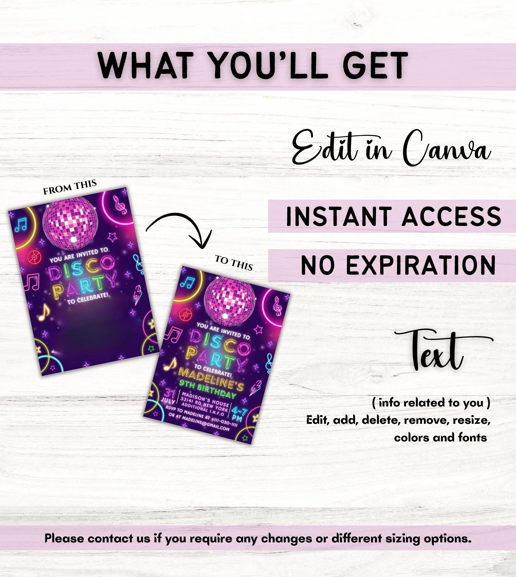 Editable Disco Party Birthday Invitation, Disco Gender Neutral Invites ...