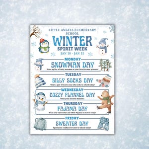 Winter School Spirit Week Flyer Editable, Winter Itinerary Schedule ...