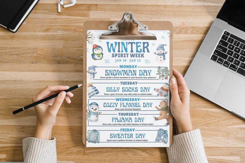 Winter School Spirit Week Flyer Editable, Winter Itinerary Schedule ...
