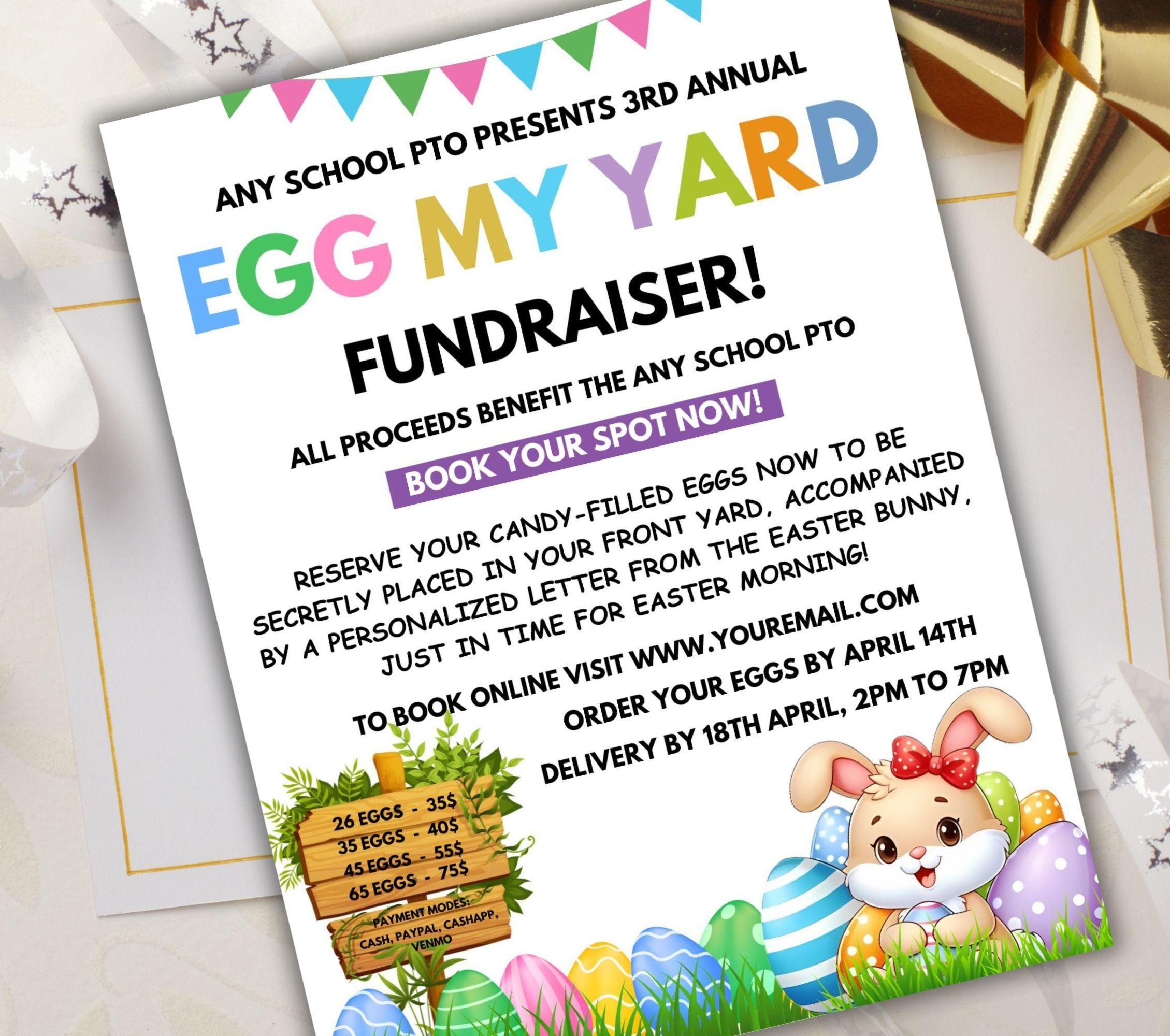 Editable Egg My Yard Fundraiser Template, PTO Easter Egg Hunt ...