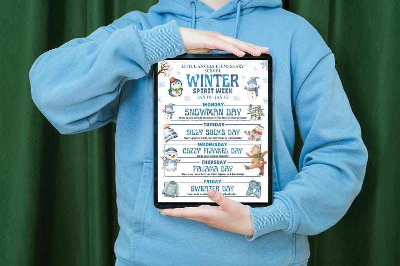Winter School Spirit Week Flyer Editable, Winter Itinerary Schedule ...