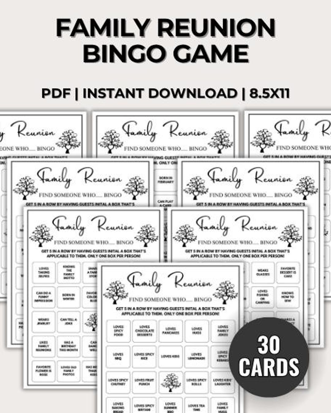 Family Reunion Bingo Games Bundle Printable, Family Reunion Games, Find ...