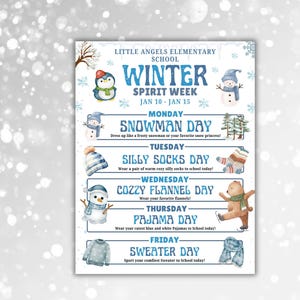 Winter School Spirit Week Flyer Editable, Winter Itinerary Schedule ...