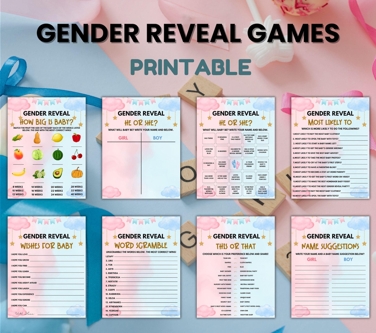 Gender Reveal Games Bundle Printable, Gender Reveal Games, Gender ...