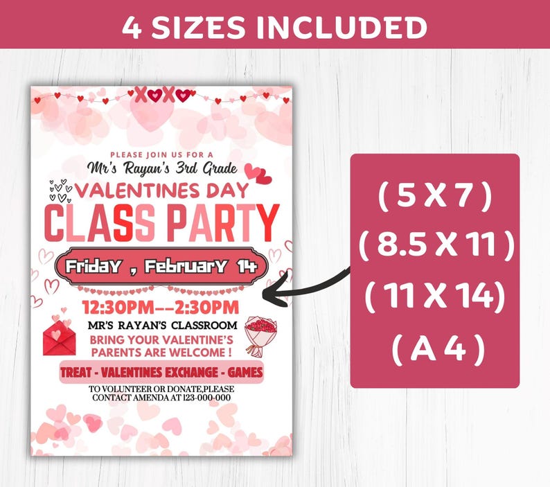 Editable Valentines Class Party Invite, Elementary School Party Flyer ...