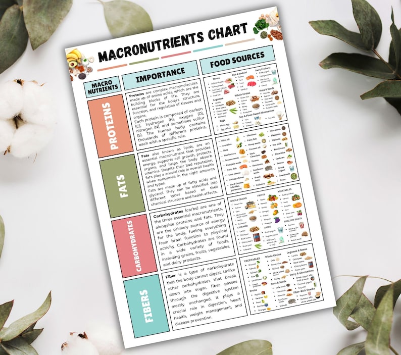 Macronutrients Food Chart Proteins Carbohydrates Fats Fibers Healthy ...