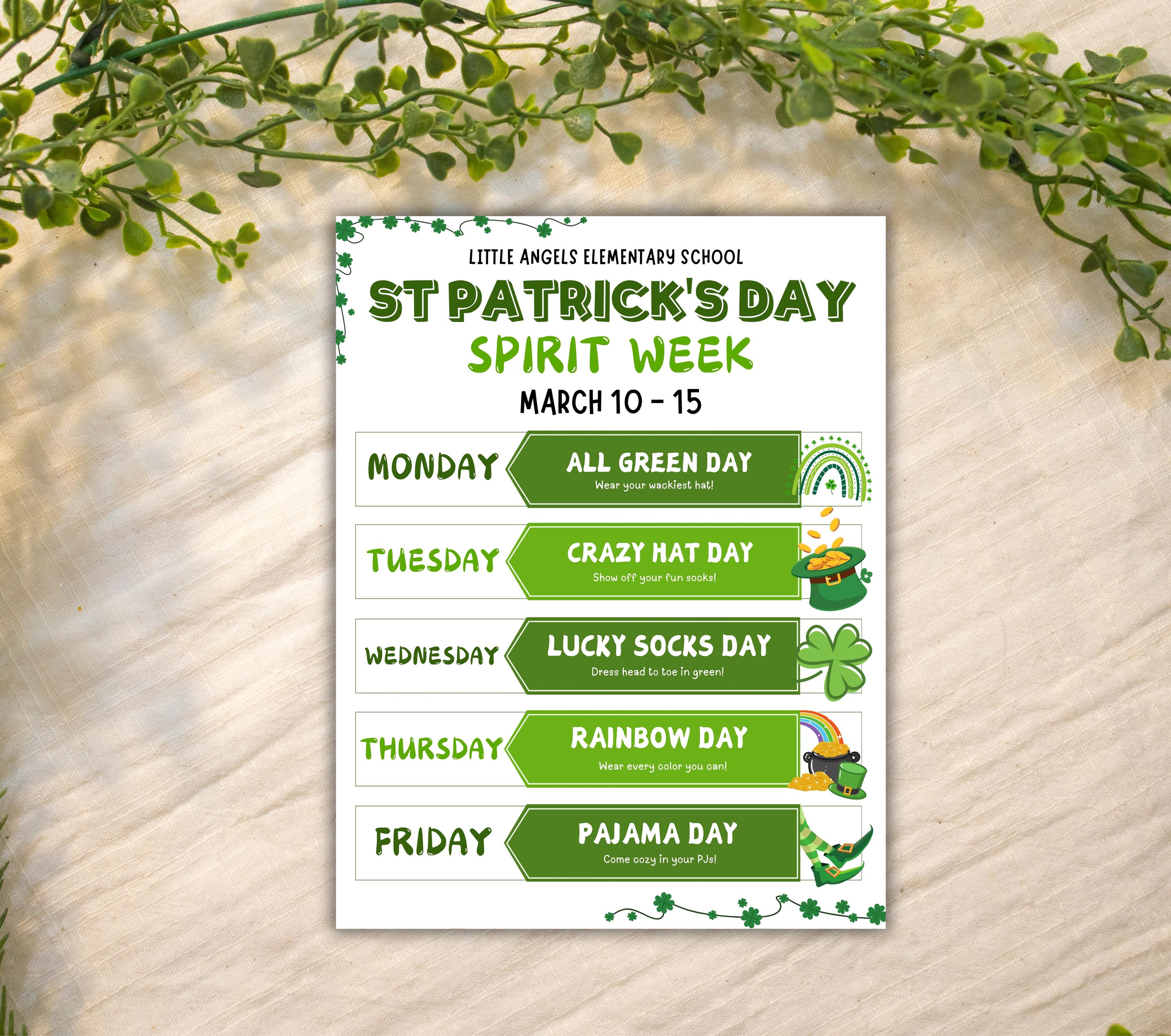 Editable St.patricks School Spirit Week Flyer Template, St. Patty's PTA ...