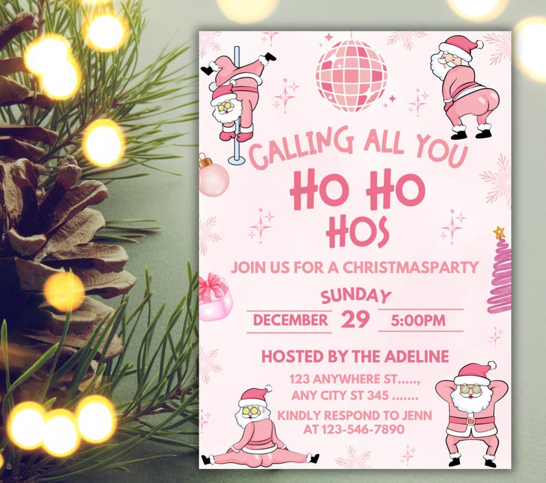 Calling All You Ho Ho Hos Invitation Christmas Girls Night Invite Funny ...