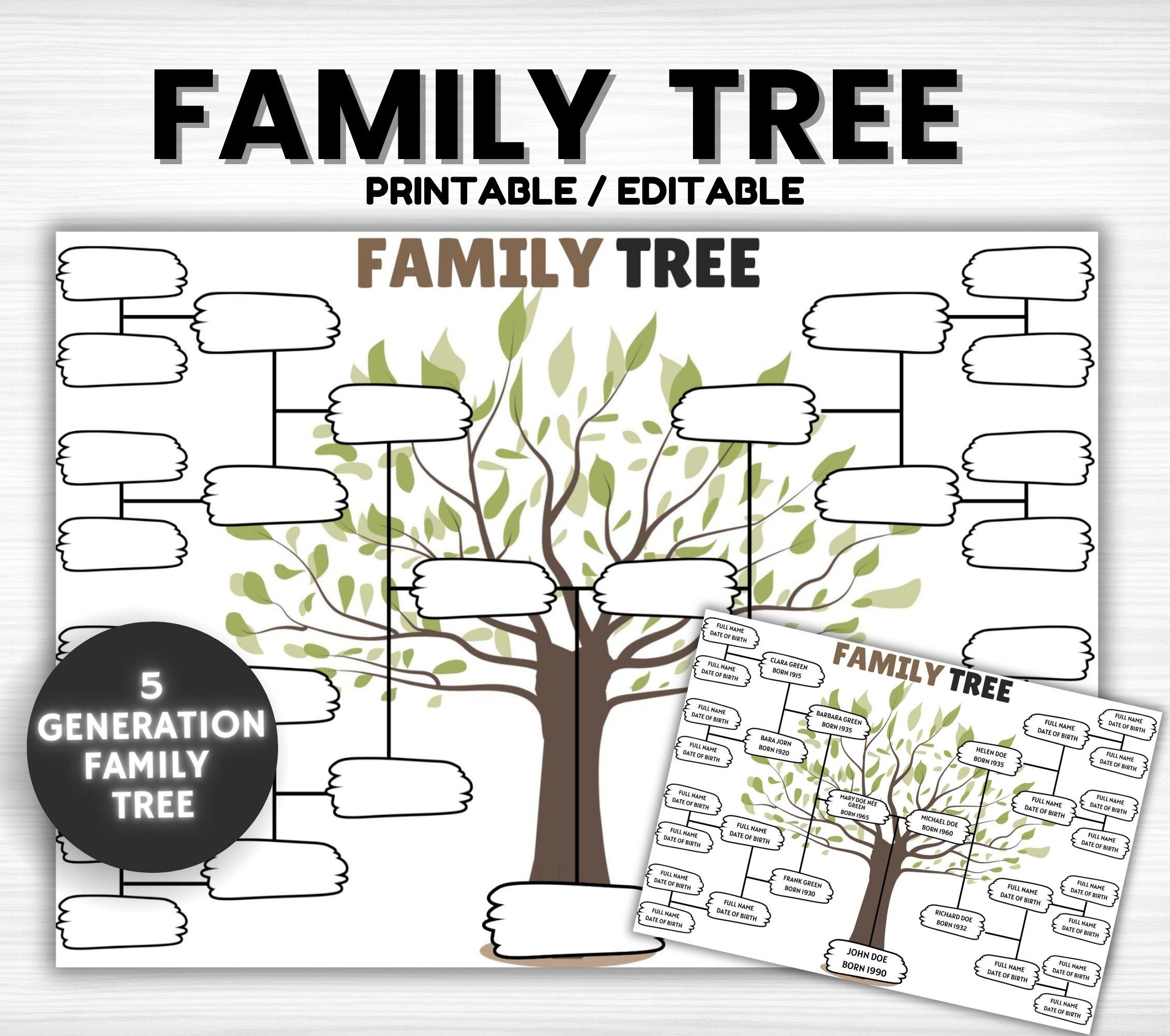 Family Tree Template 5 Generation Editable, Family Tree Chart ...