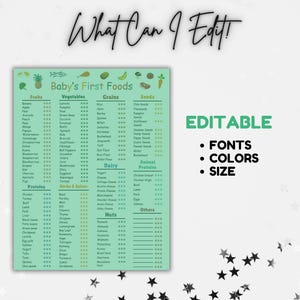 Editable Baby First Food Checklist, Baby's First 100 Foods, Baby Food ...