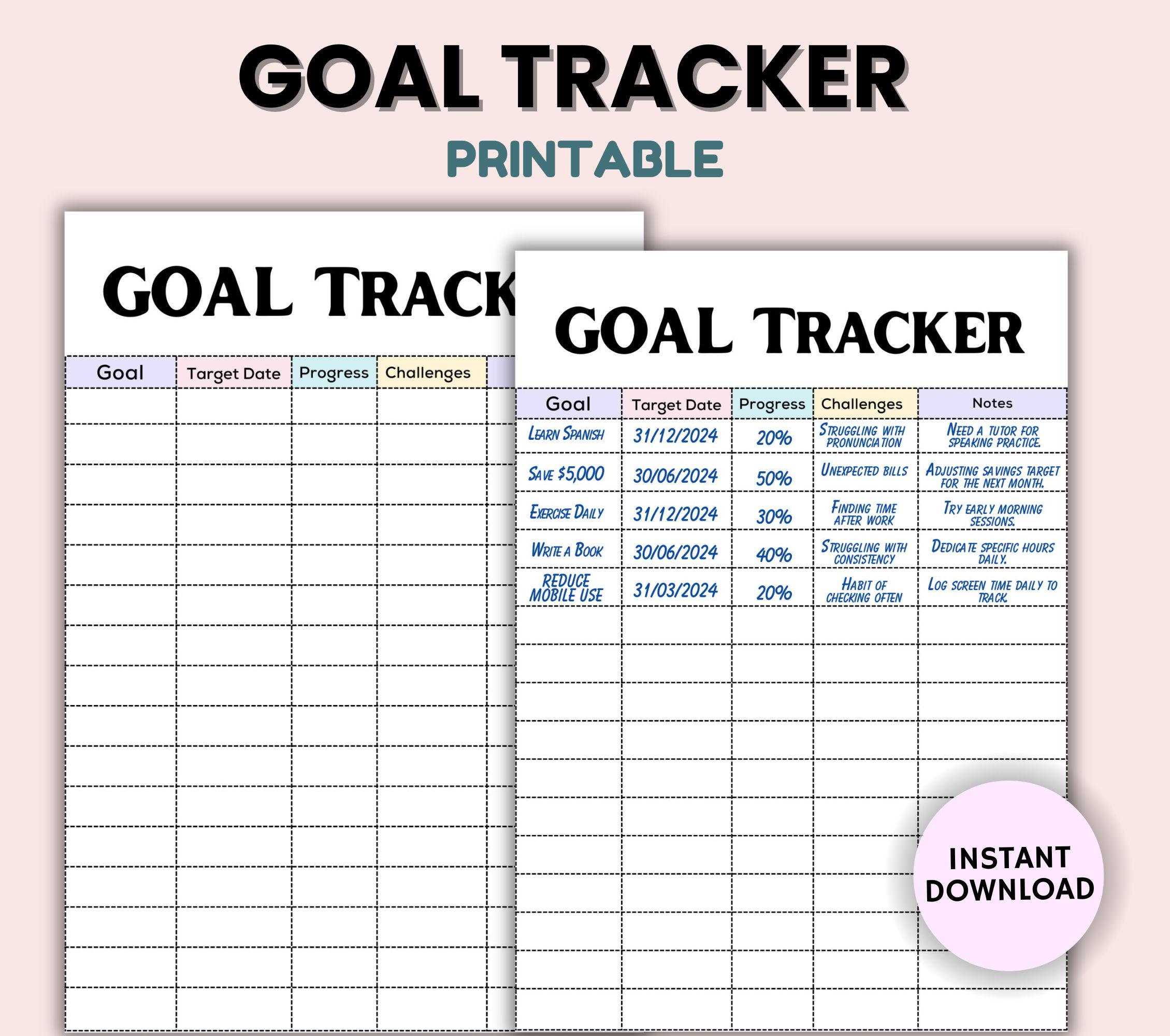 Editable Goal Tracker, Goal Planner Printable, Goal Setting ...