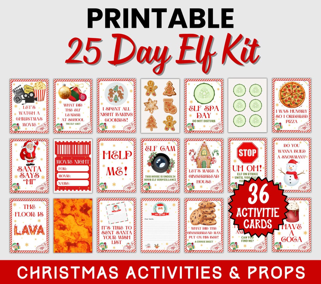 25 Day Christmas Elf Kit Printable , Elf Activities, Christmas Elf ...
