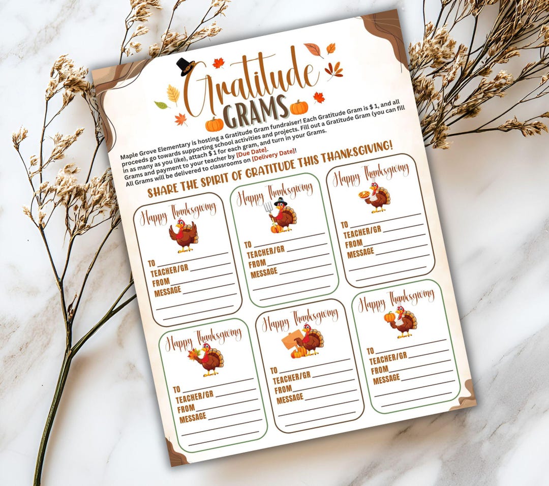 Thanksgiving Gratitude Gram Fundraiser Flyer Template, Gobble Gram ...