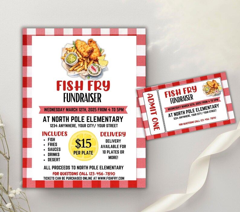 Editable Fish Fry Fundraiser Flyer Template, Church School Charity (8.5 ...