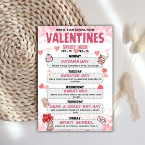 Editable Valentine's School Spirit Week Flyer, PTO Schedule, February ...
