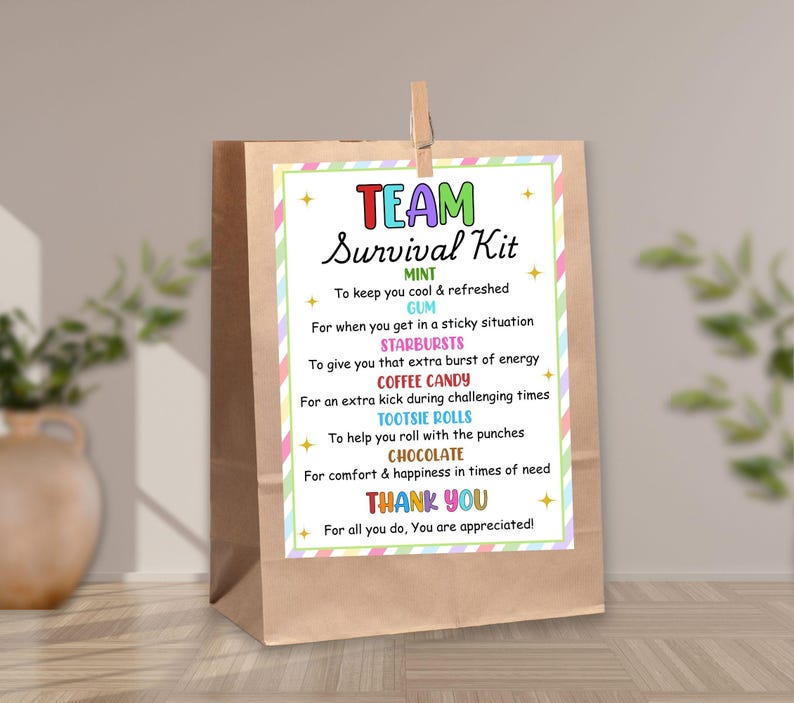 Team Survival Kit Gift Tags Printable, Employee Welcome Gift Survival ...