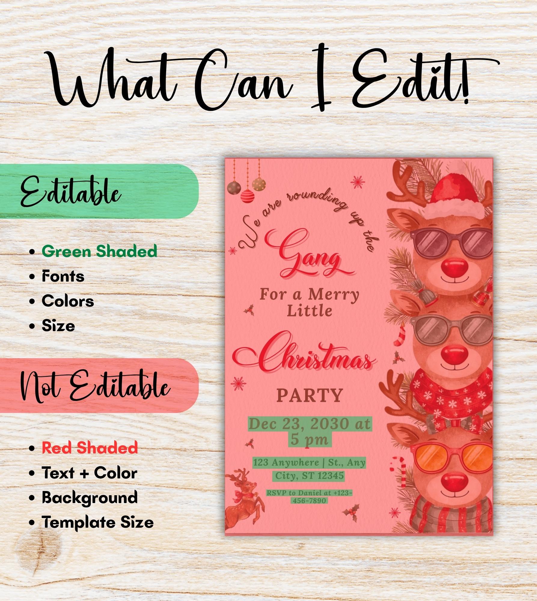 Editable Reindeer Christmas Party Invitation: Holiday Party Invitation ...