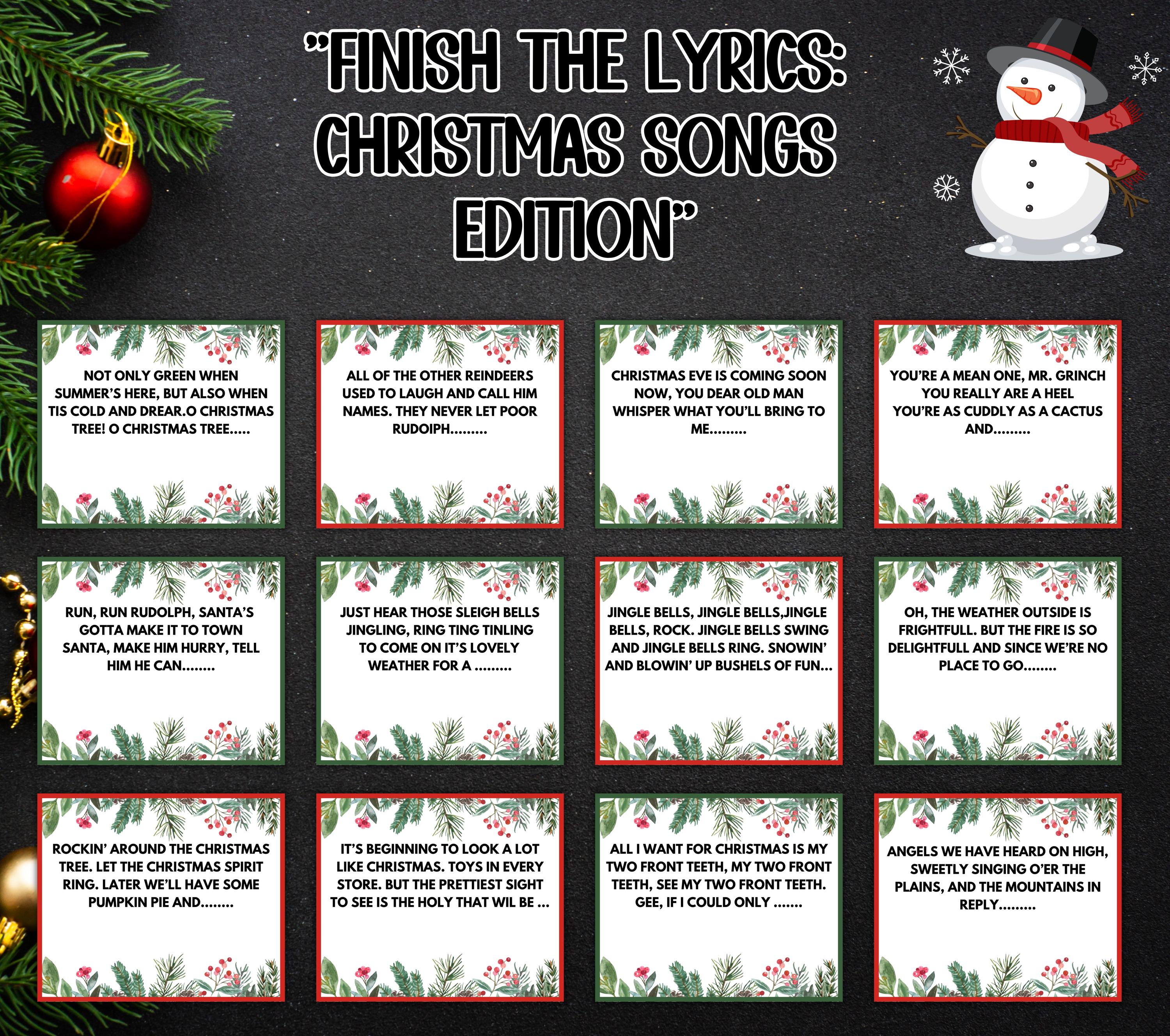 Christmas Carol Finish the Lyric Game, Christmas Song Trivia Game ...
