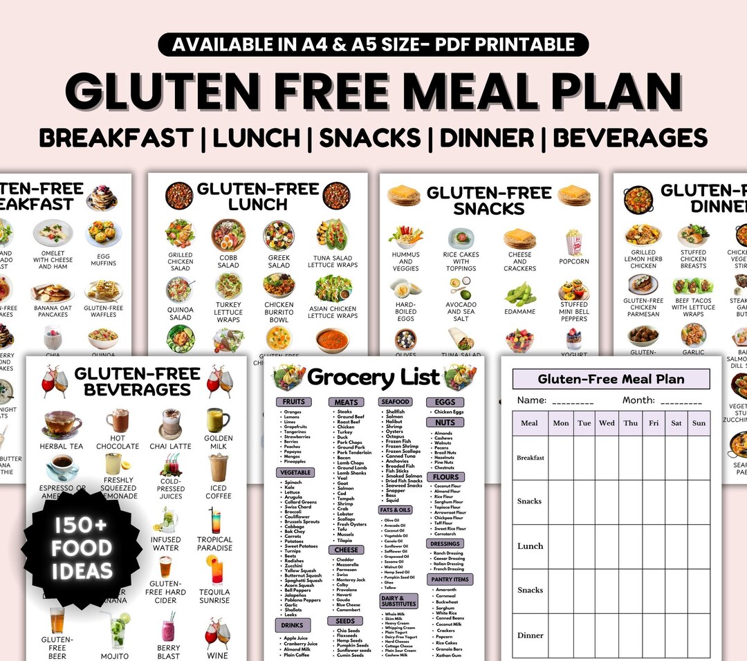 Gluten Free Meal Plan, Gluten Intolerant, Gluten and Dairy Free, Gluten ...