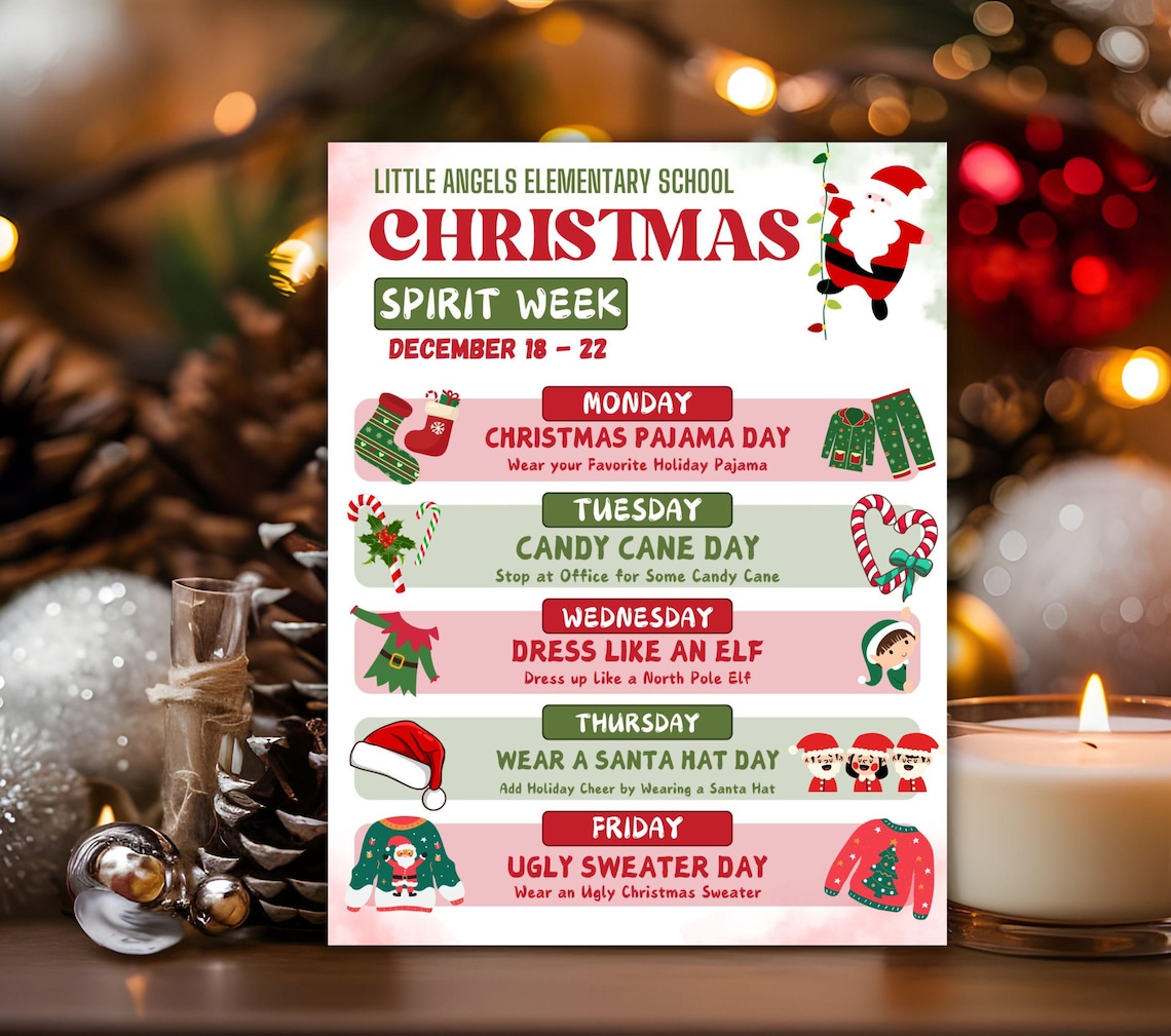 Holiday School Spirit Week Flyer Editable, Winter Spirit Week, December ...