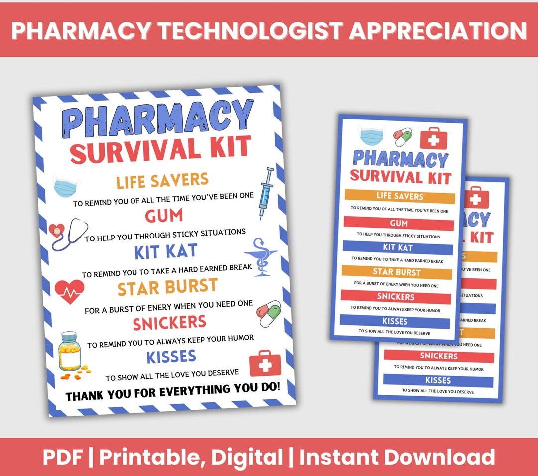 Pharmacy Appreciation Gift Tag Printable, Pharmacy Survival Kit Tag ...