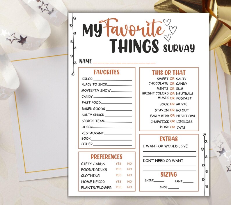 My Favorite Things Survey Questionnaire, Prinatble Employee Favorites ...